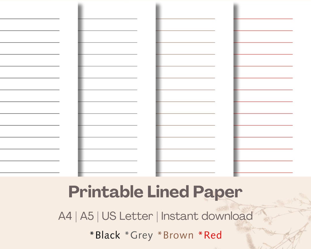 Printable Lined Paper 14mm | Black Grey Brown Red Lines | A4, A5, US ...