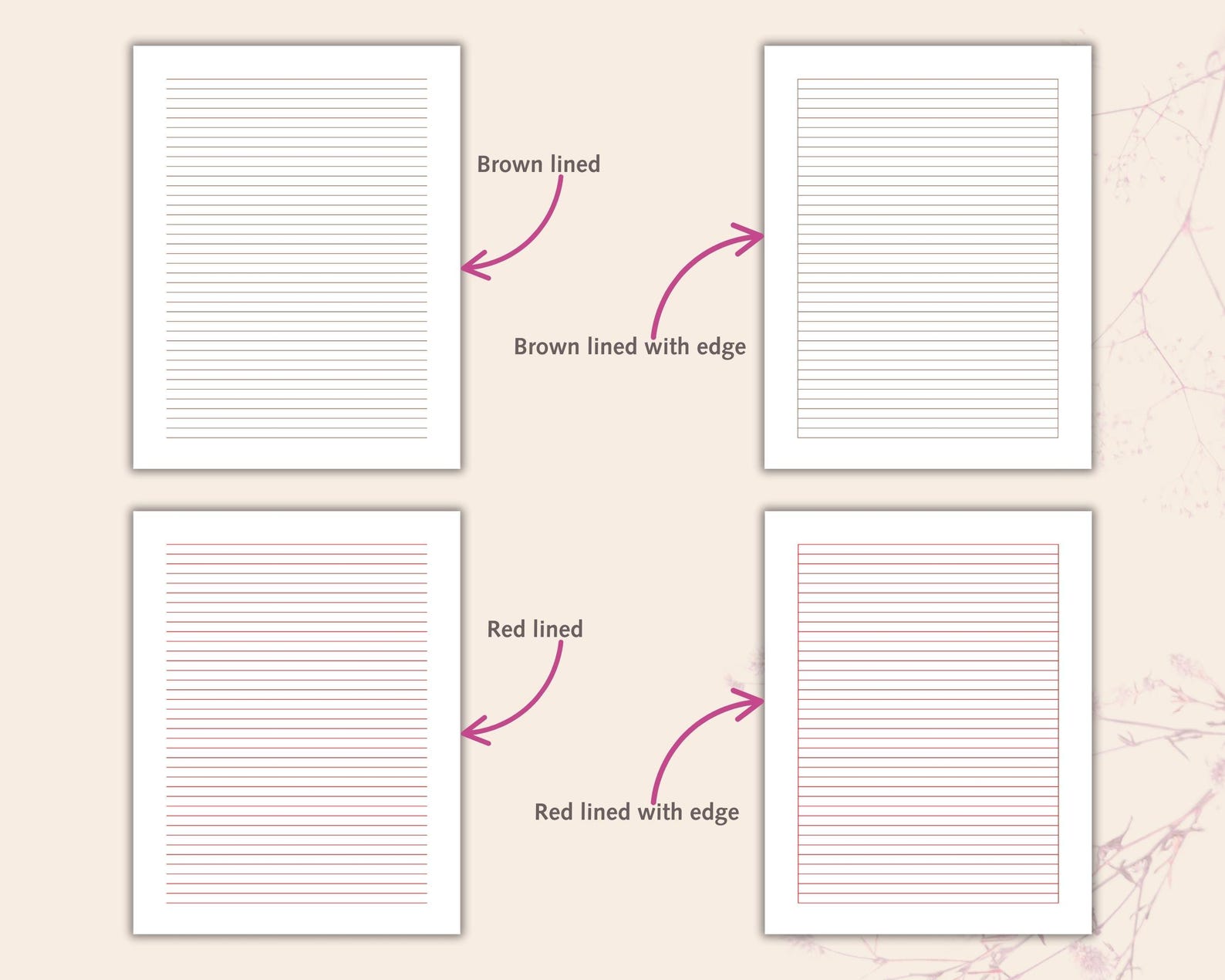 Printable Lined Paper 6.4mm | Narrow Ruled | Black, Grey, Brown, Red ...