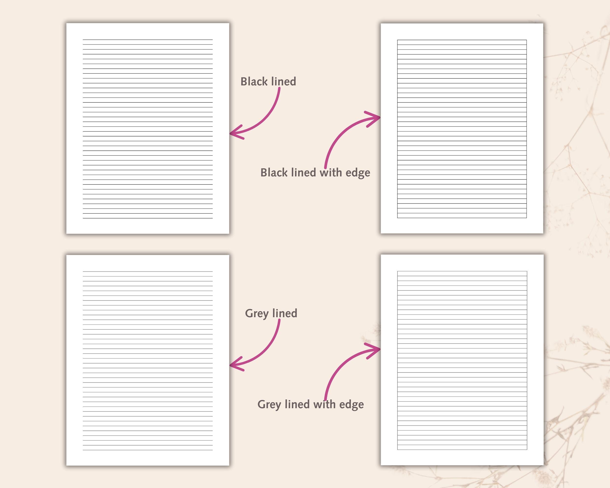Printable Lined Paper 6.4mm | Narrow Ruled | Blue, Purple, Black, Grey ...