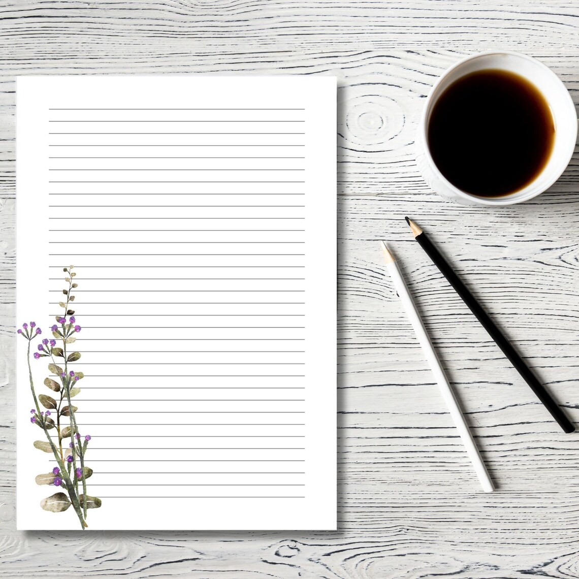 Flower Leaves Printable Stationery Lined Paper, Printable Writing Paper ...