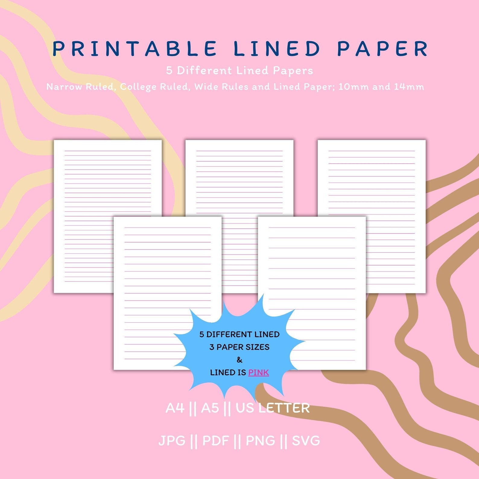 Printable Lined Paper | Pink Lines | Narrow Ruled, College Ruled, Wide ...