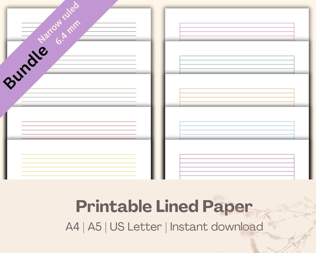 Printable Narrow Ruled Lined Paper: A4, A5, US Letter (digital Download ...
