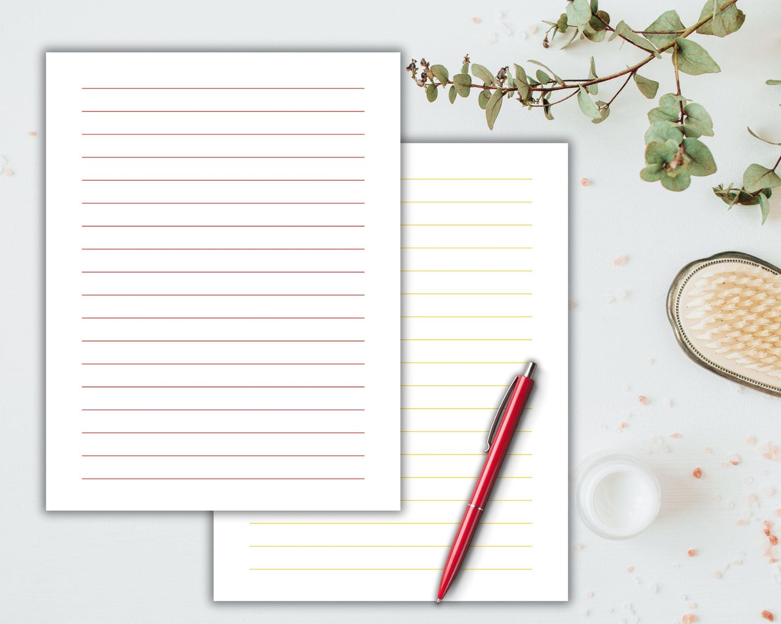 Printable Lined Paper 14mm | Brown Red Yellow Pink Lines | A4, A5, US ...