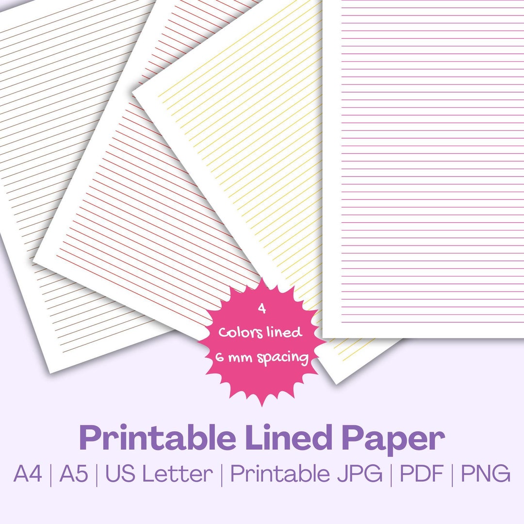 Printables Lined Paper, Writing Note Paper | Brown, Red, Yellow, Pink ...