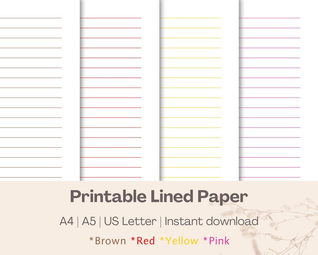 Printable Lined Paper – 12mm Spacing – A4 A5 US Letter – Brown Red ...