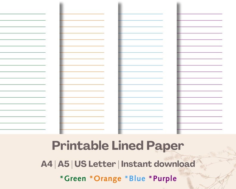 Printable Lined Paper – 10mm Spacing – A4 A5 US Letter – Green Orange ...