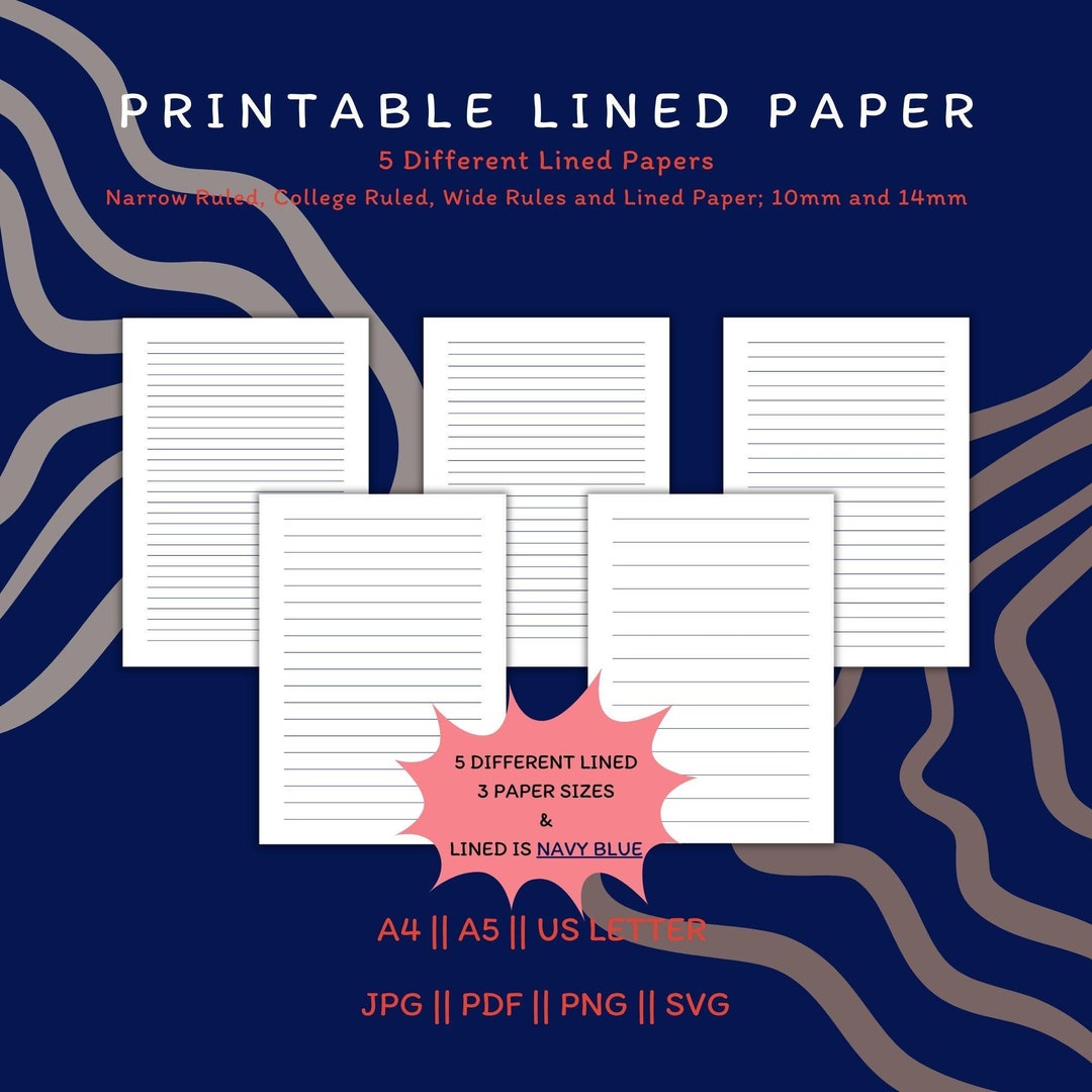 Printable Lined Paper Bundle Narrow Ruled, College Ruled, Wide Ruled ...