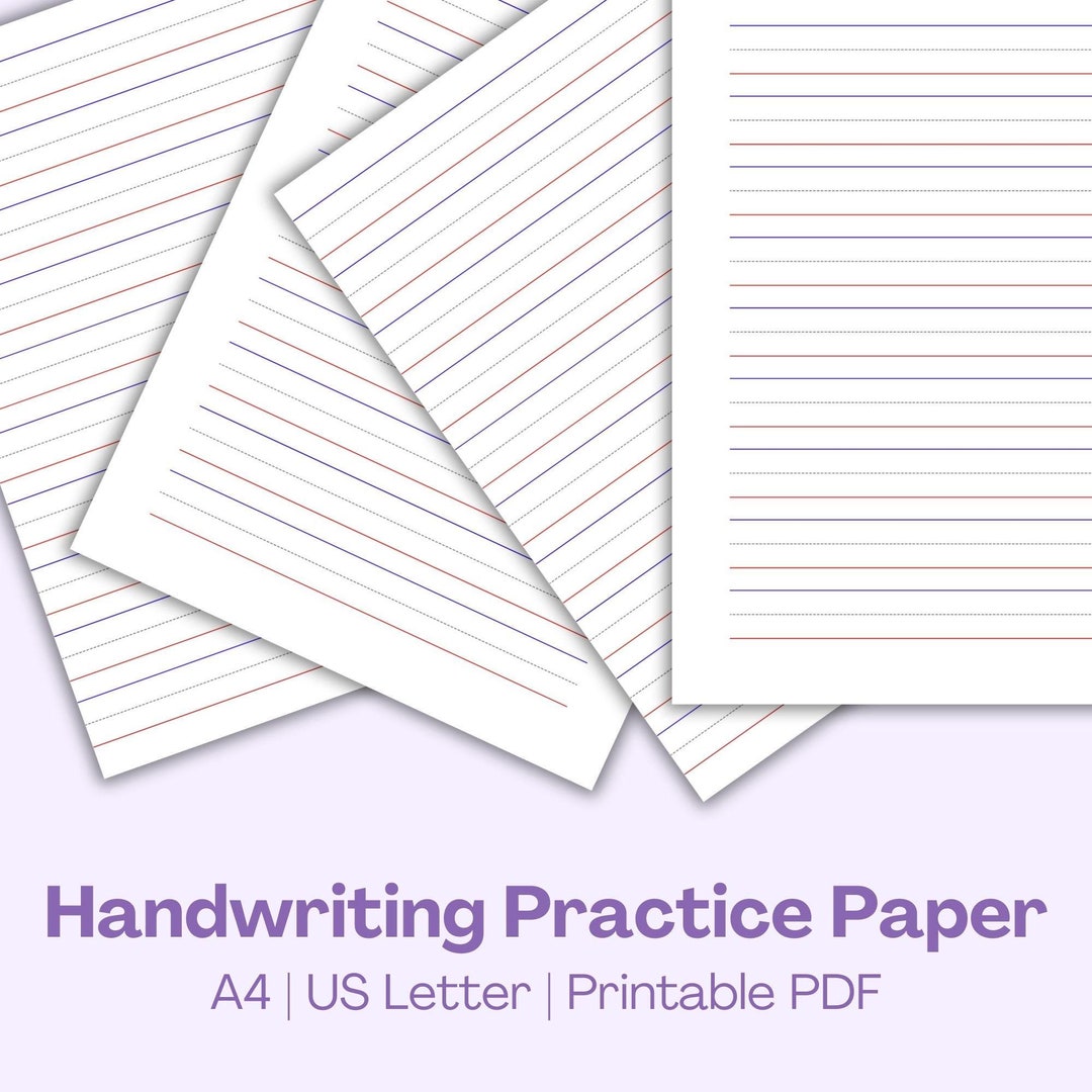 Handwriting Practice Paper, A4 US Letter, Portrait, Printable ...