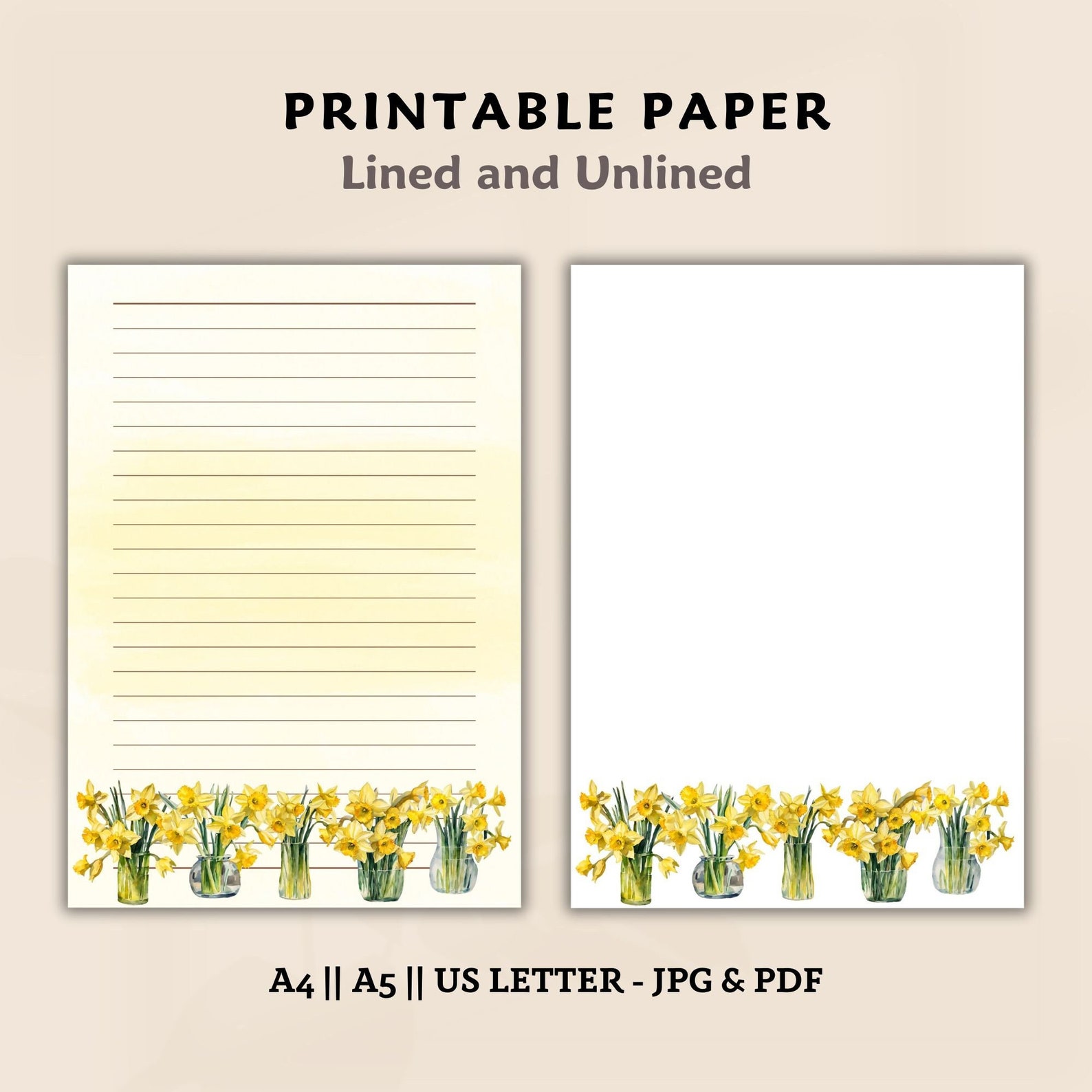 Printable Stationery Lined Paper, Printable Writing Paper, Printable ...