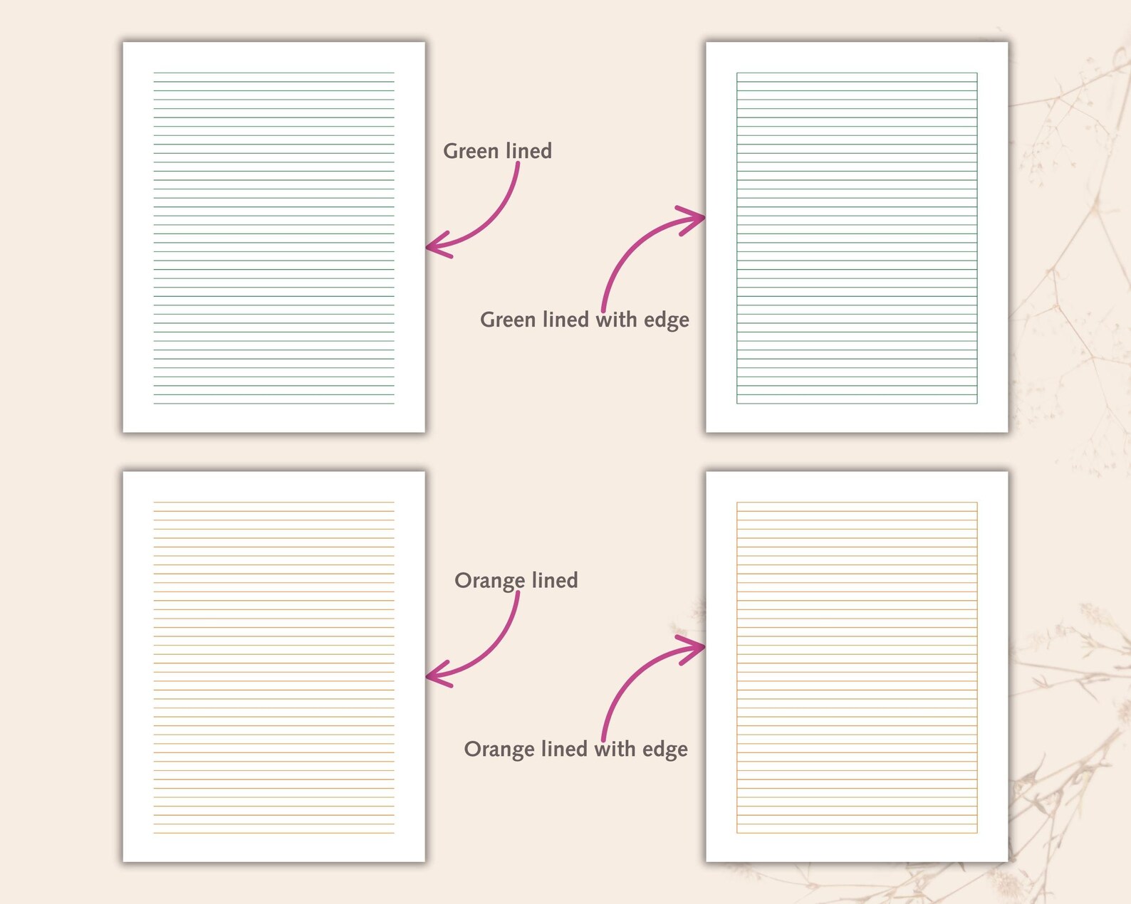 Printable Lined Paper 6.4mm | Narrow Ruled | Green, Orange, Blue ...