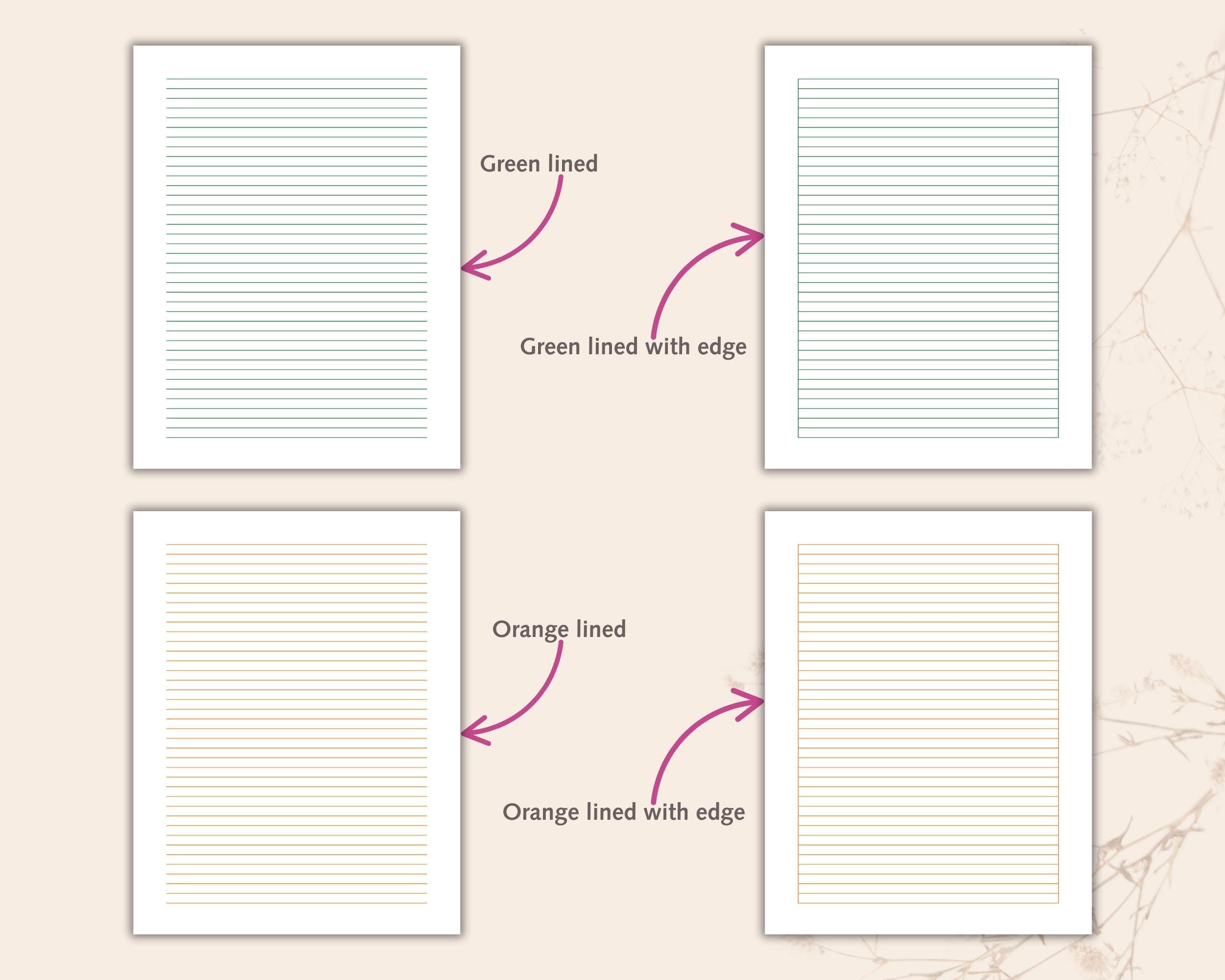 Printable Lined Paper 6.4mm | Narrow Ruled | Green, Orange, Blue ...