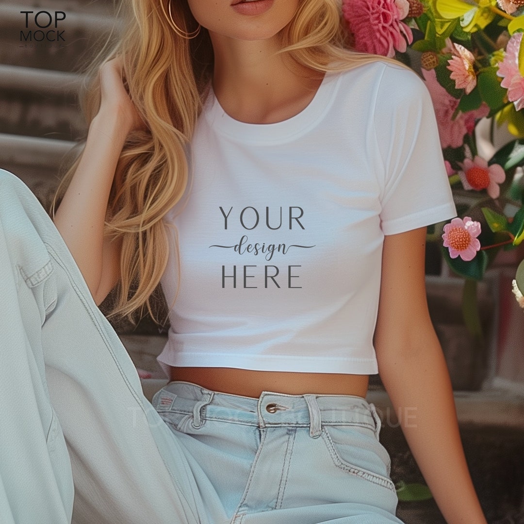 Crop Top Mockup, White Crop Top Mockup, Baby Tee Mockup, Summer Crop ...