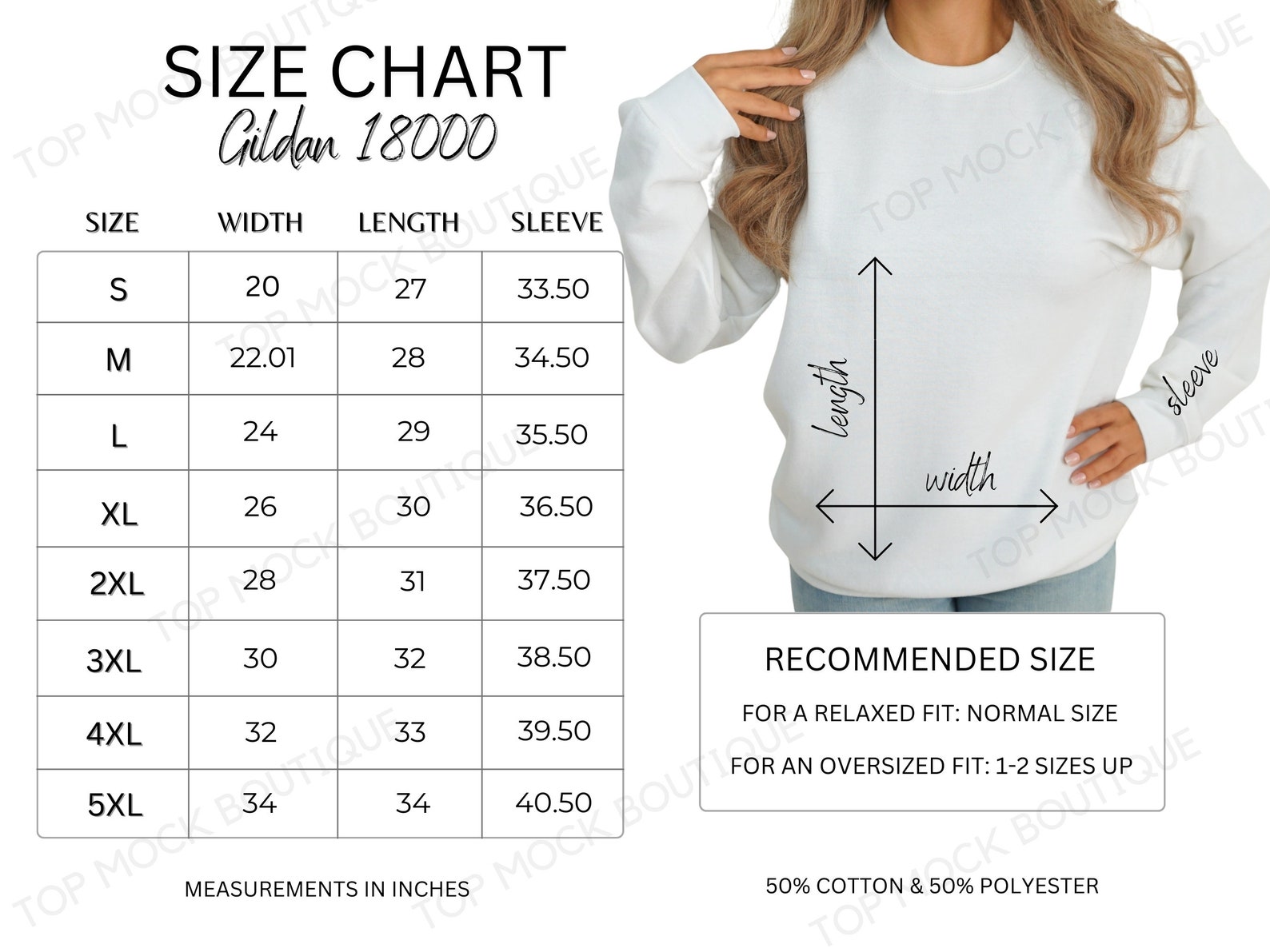 Gildan 18000 Size Chart, Gildan 18000 Mockup Size Chart, Hanging Size ...