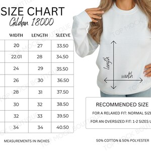 Gildan 18000 Size Chart, Gildan 18000 Mockup Size Chart, Hanging Size ...