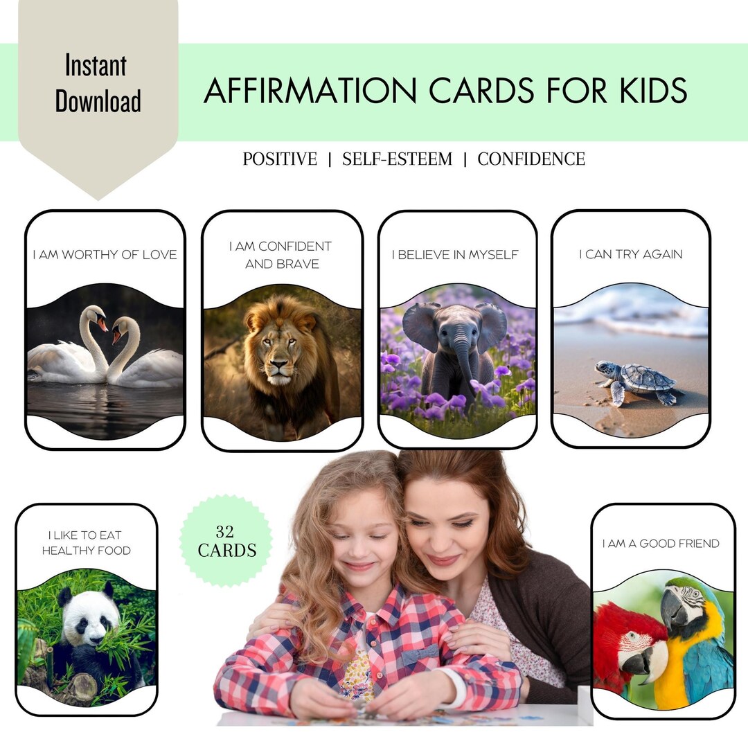 Positive Affirmation Cards for Kids, Printable Affirmation Digital ...