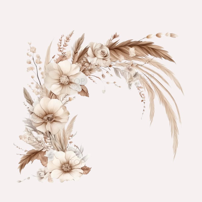 Boho Flowers Clipart, Boho Floral Clipart, Boho Watercolor Flowers PNG ...