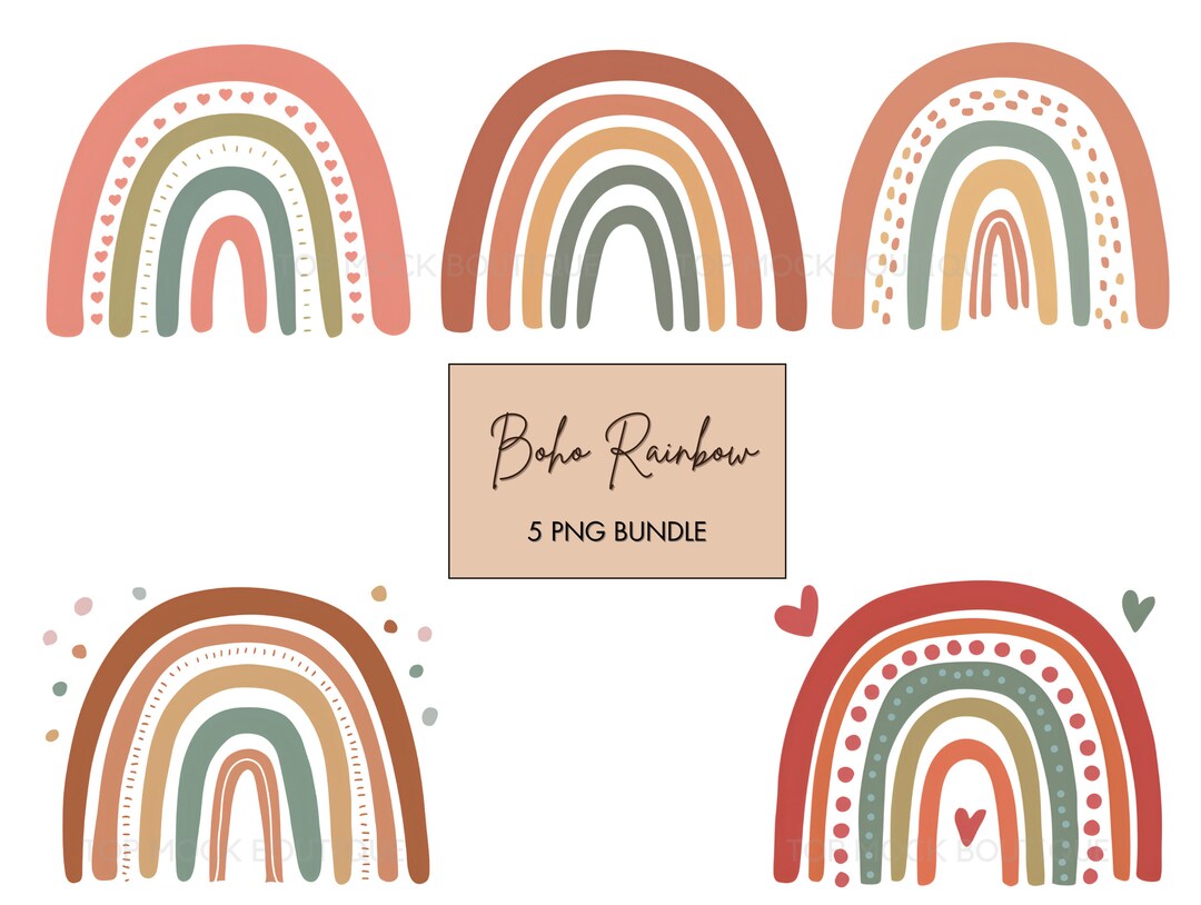 Boho Rainbow PNG, Rainbow Clipart, Rainbow Bundle, Rainbow Sublimation ...