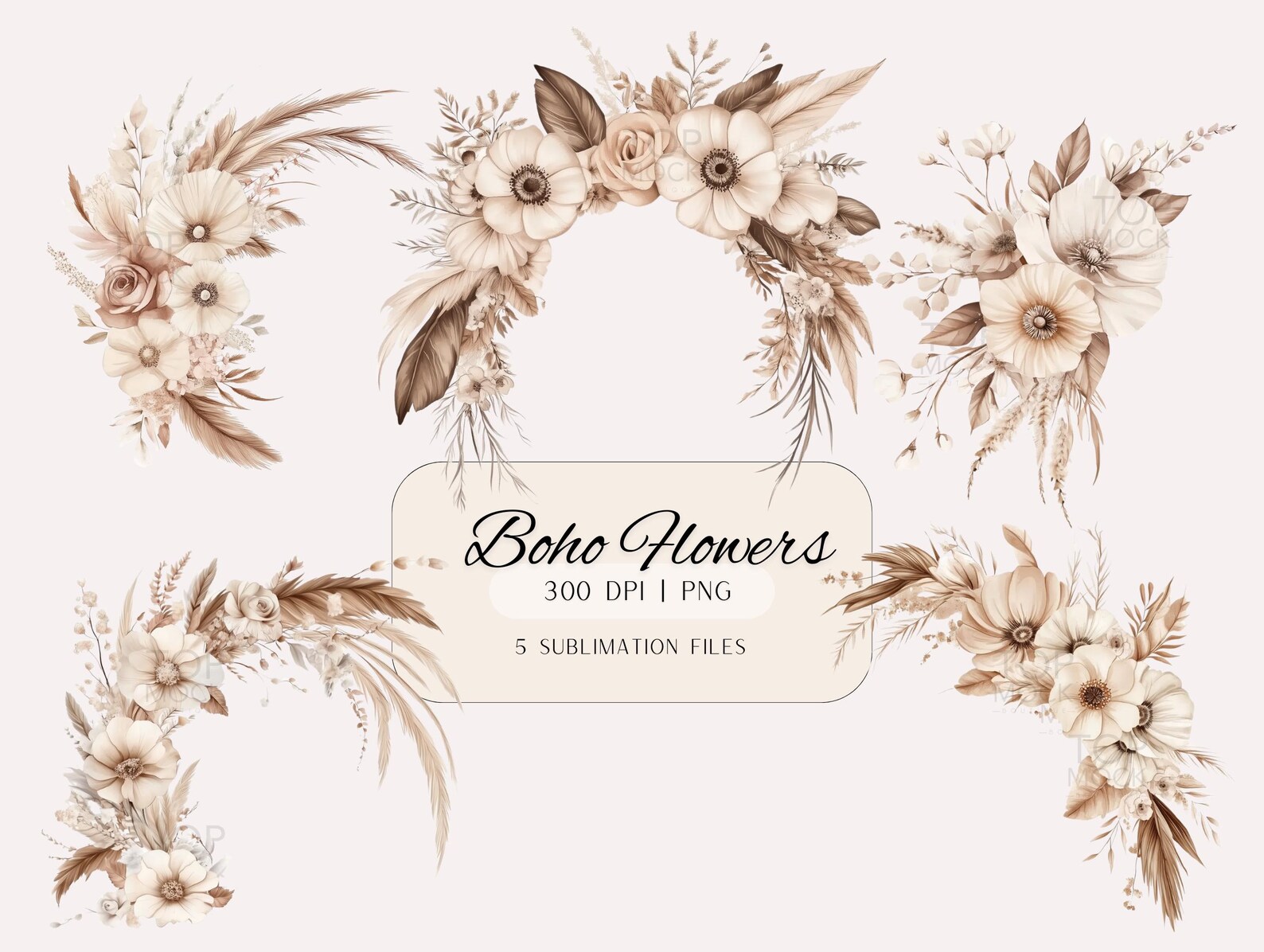 Boho Flowers Clipart, Boho Floral Clipart, Boho Watercolor Flowers PNG ...