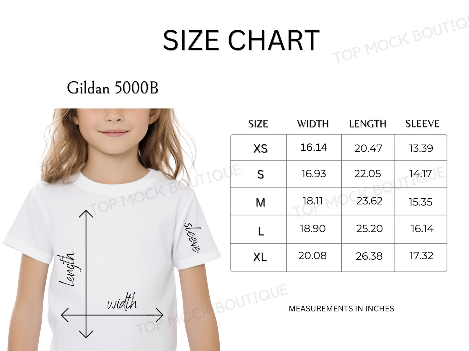 Gildan 5000B Size Chart, Gildan 5000B Mockup Size Chart, Hanging Size ...