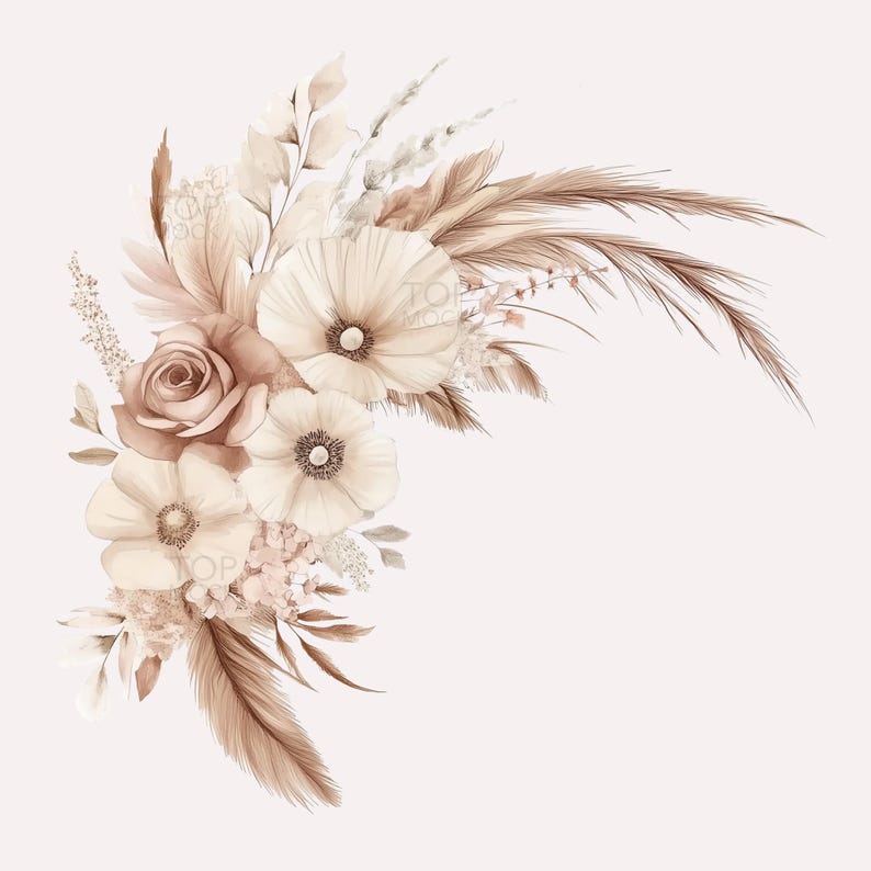 Boho Flowers Clipart, Boho Floral Clipart, Boho Watercolor Flowers PNG ...