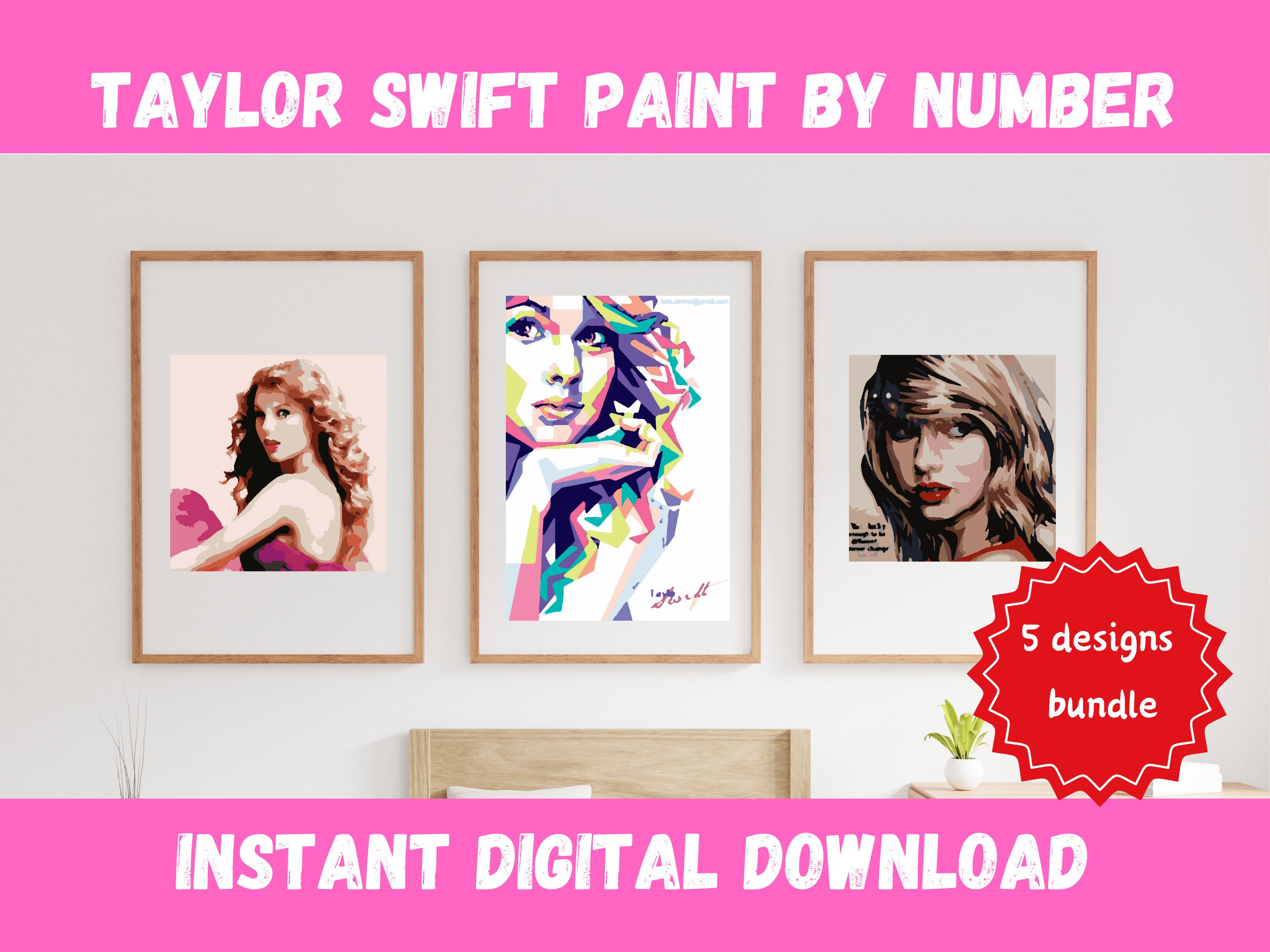 5 Taylor Swift Paint-by-numbers Posters Digital Png Bundle - Etsy