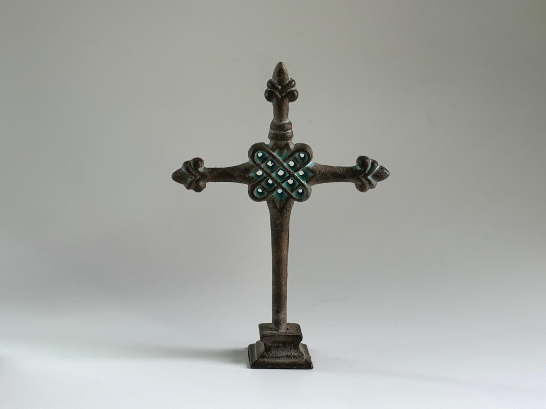 Vintage Cast Iron Free Standing Cross Patina Finish Felt Bottom for ...
