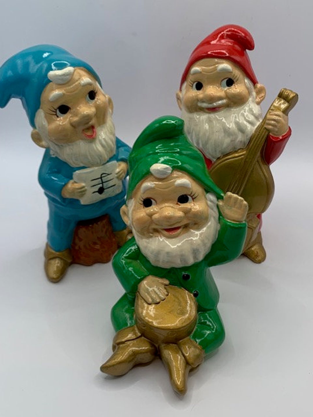 Three Vintage Gnomes Elves Playing Instruments C1960s Made in Japan ...