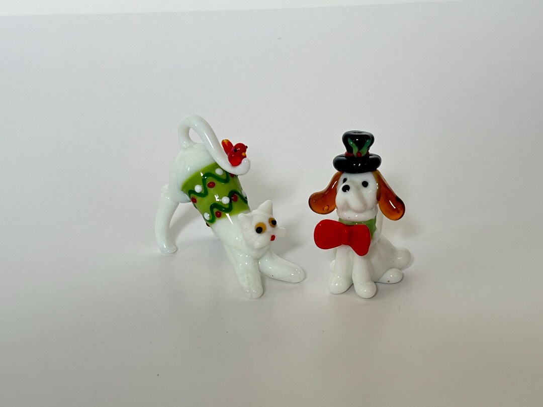Vintage Pier 1 Dog and Cat Blown Glass Collective Holiday Figurines in ...