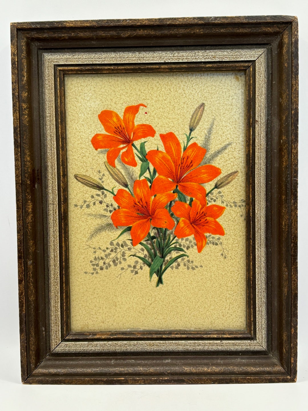 Vintage Framed Tile Featuring Orange Lillies Very Pretty and Vibrant ...