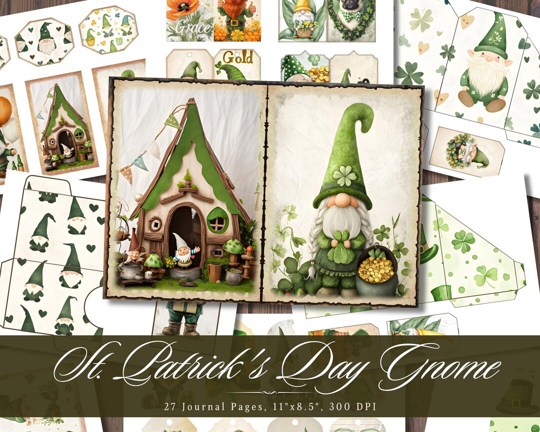 St. Patrick's Day Gnome Junk Journal, Irish Gnome Printable Ephemera ...