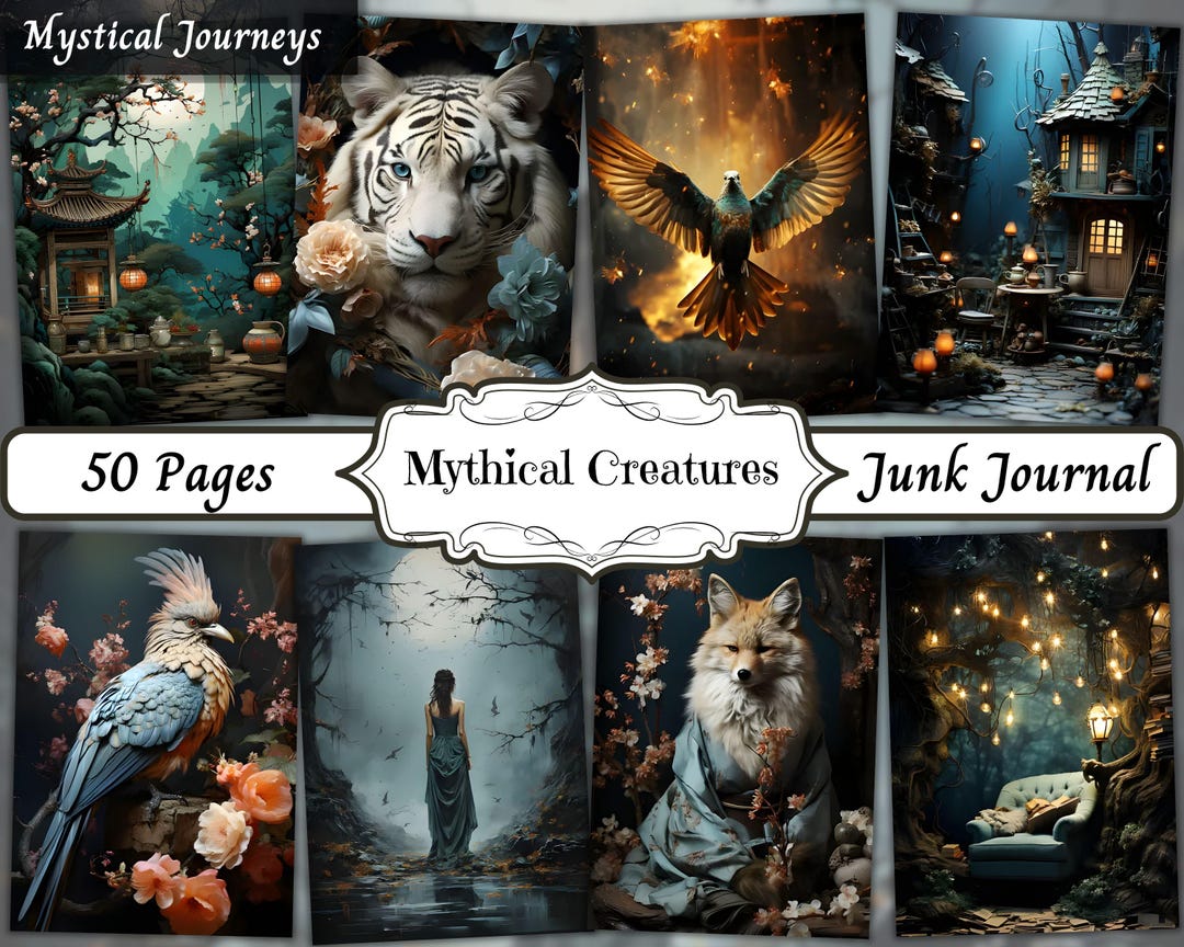 Mythical Creatures Junk Journal Paper JPG, Mythical Ephemera Shabby ...