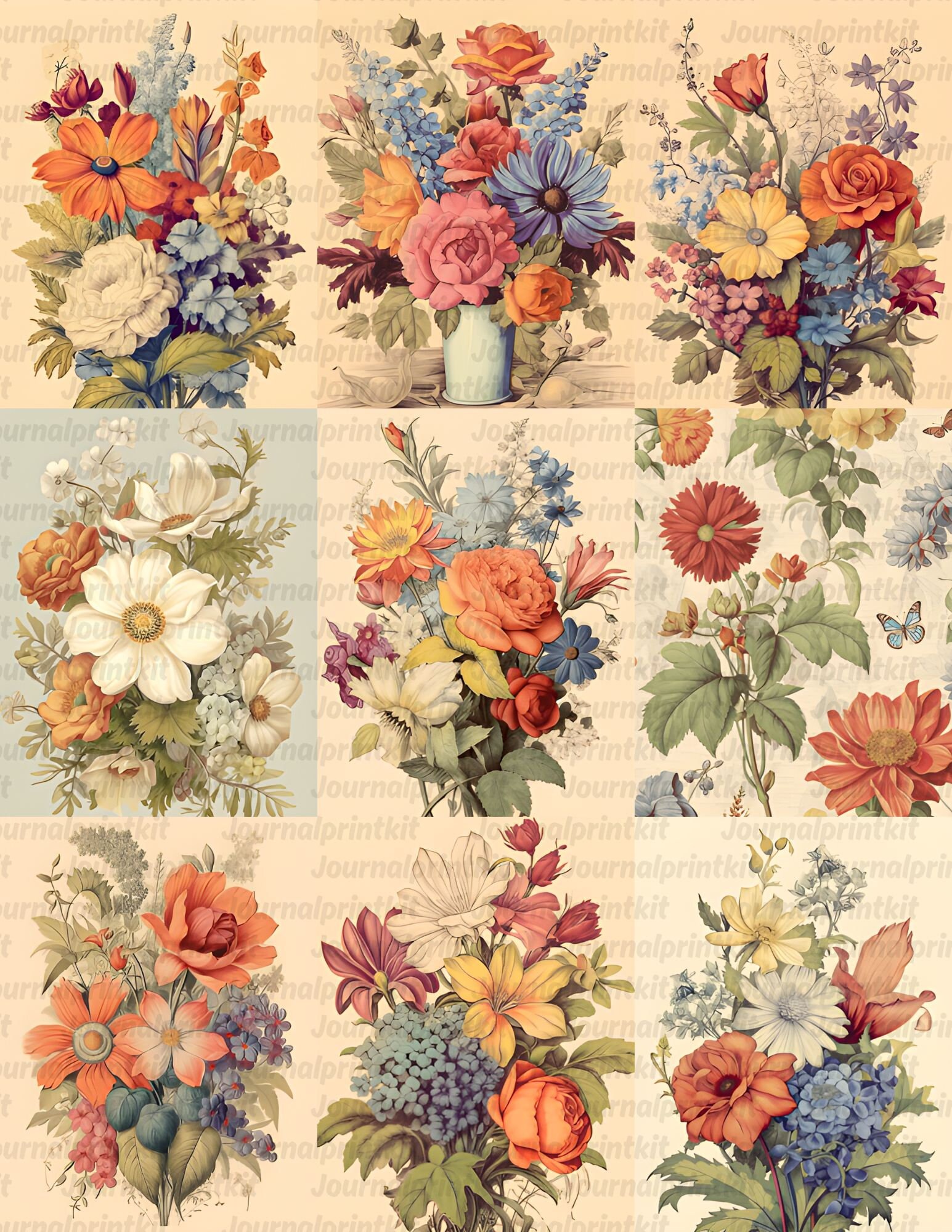 Vintage Flowers Digital Junk Journal Kit, Shabby Chic, Digital Mixed ...