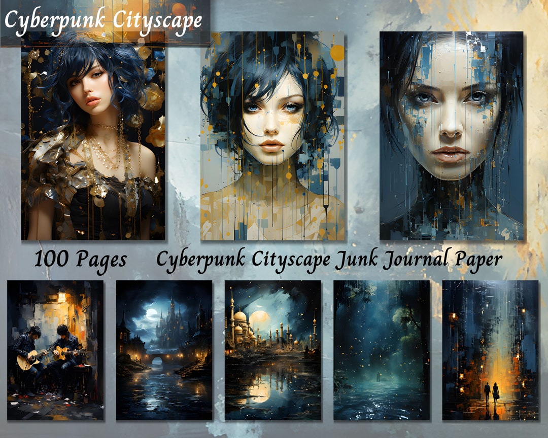 Cyberpunk Cityscape Junk Journal Page Kit, Vintage Printable Ephemera ...
