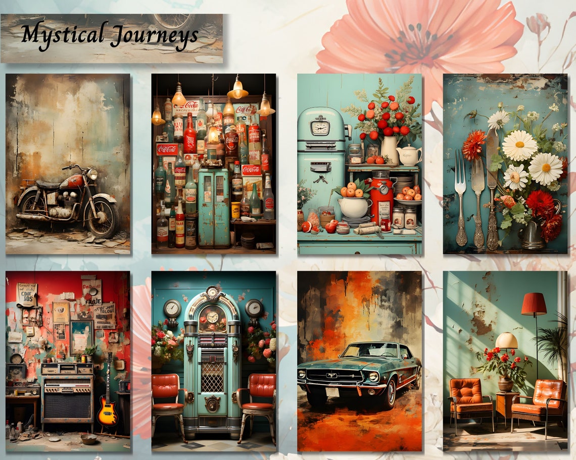 Retro Vibes Junk Journal Kit Paper, Shabby Chic Digital Vintage ...