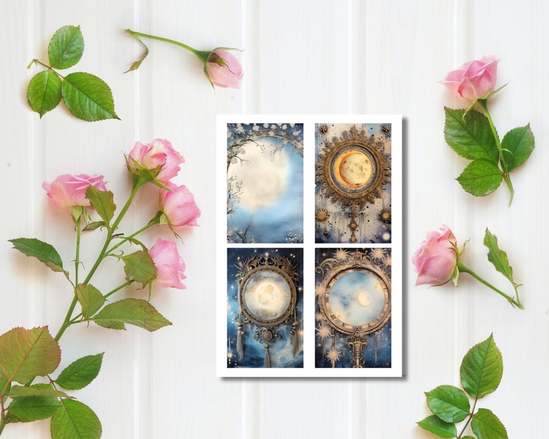 Celestial Moon Junk Journal Pages, Mixed Media, Journaling Kit, Night ...