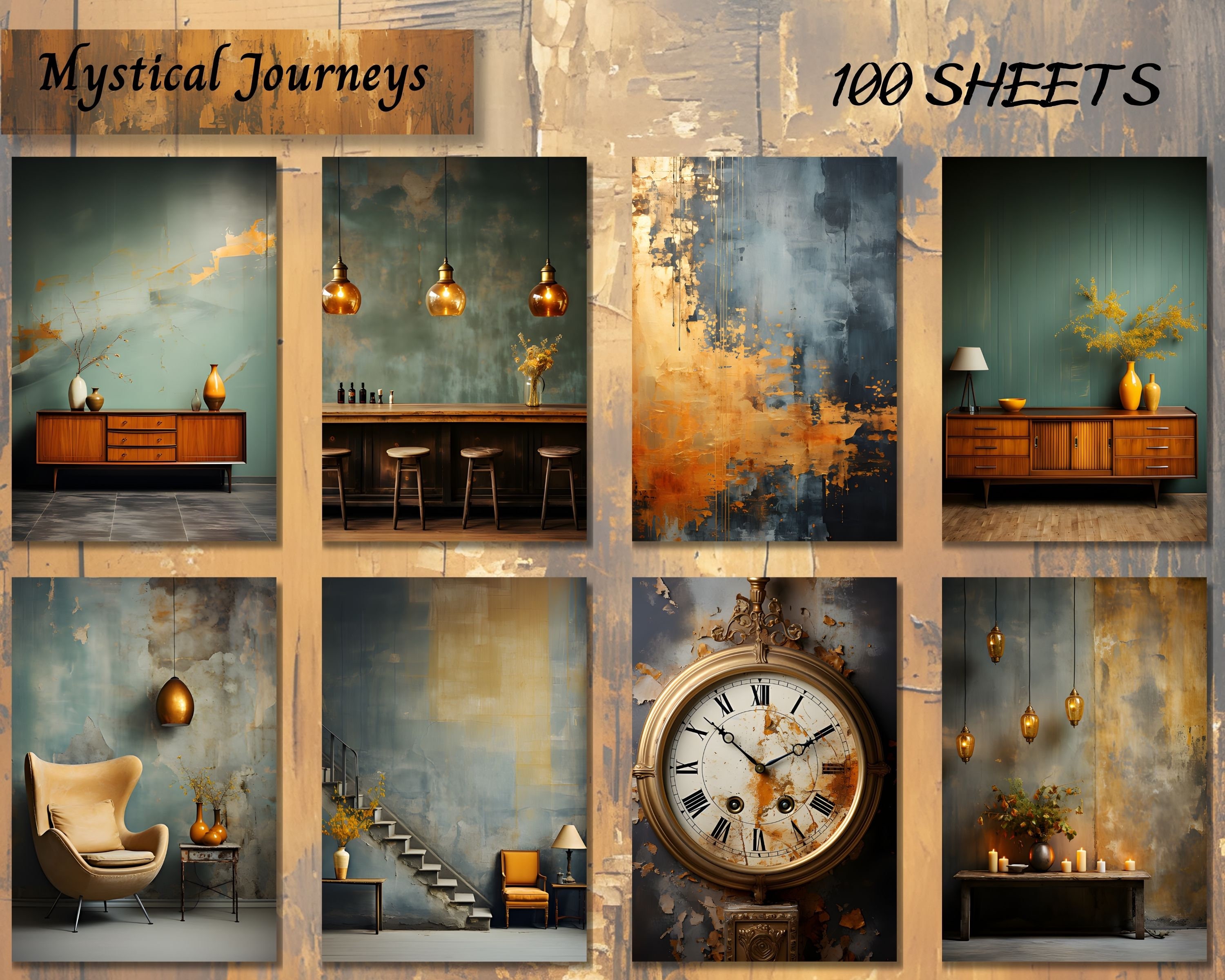 Junk Journal Kit, Mid Century Modern Paper, Printable Ephemera, Shabby ...