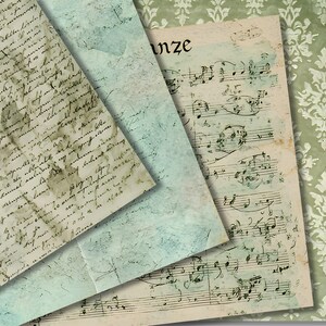 Green Ephemera Digital Paper, Aged Botanical Shabby Chic Page, Vintage ...