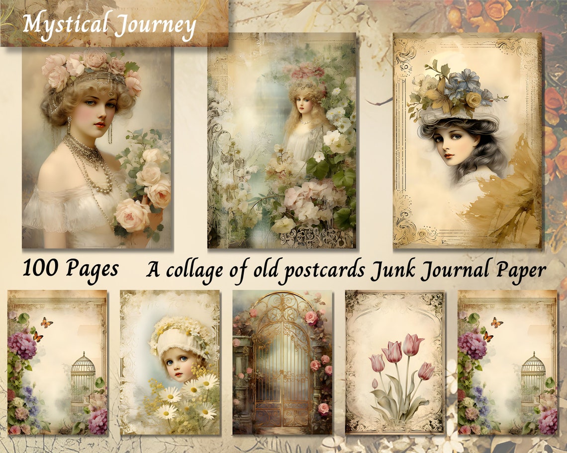 Old Postcards Junk Journal Kit, Vintage 1950s Victorian Printable ...