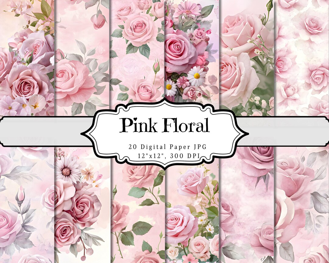 Pink Floral Digital Paper, Flower Shabby Chic Printable Ephemera ...