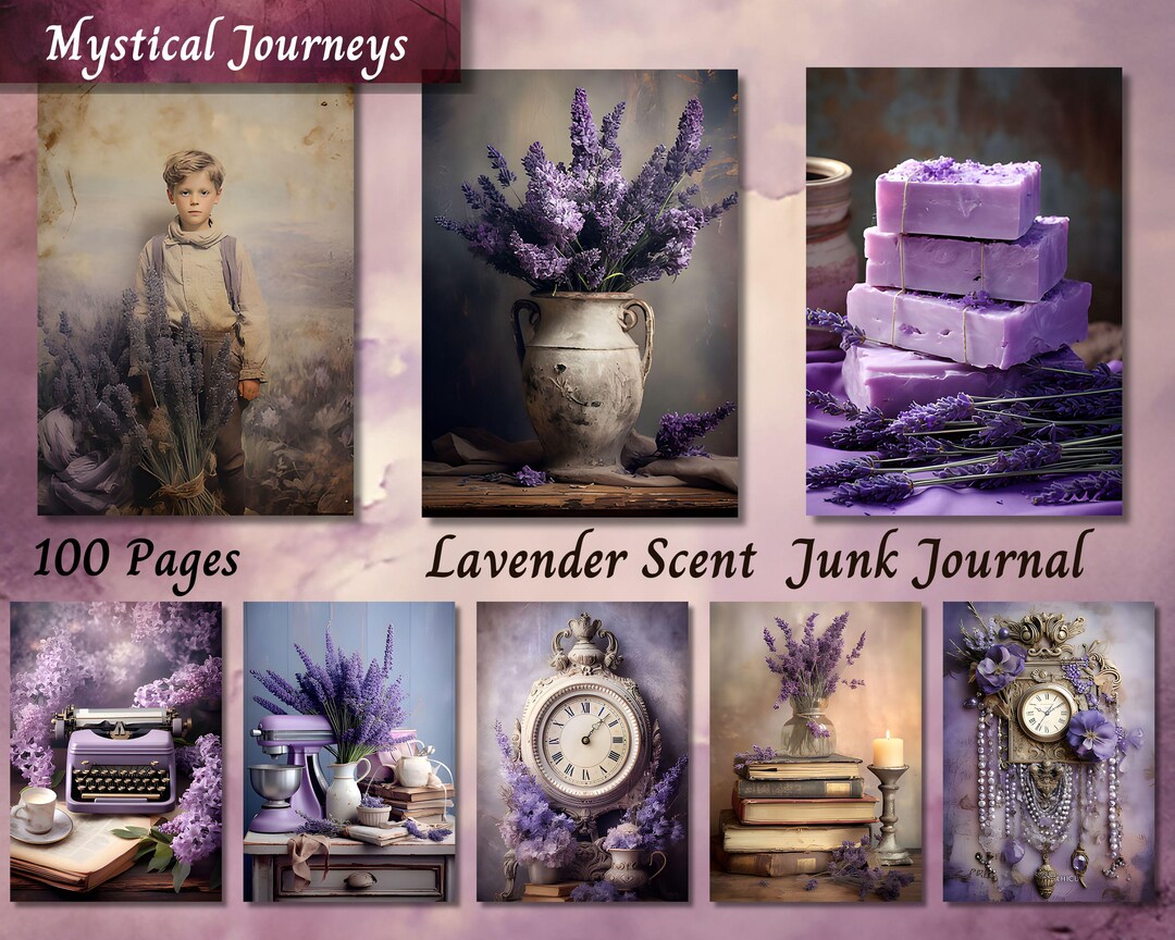 Lavender Scent Junk Journal Paper, Purple Vintage Printable Ephemera ...