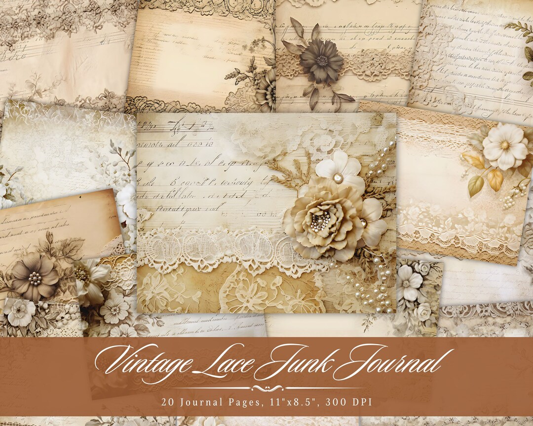 Vintage Lace Junk Journal Pages, Shabby Chic Floral Wedding Printable ...