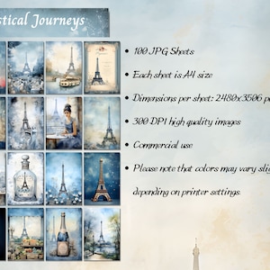 Map of Paris Junk Journal Paper, France Digital Watercolor Printable ...