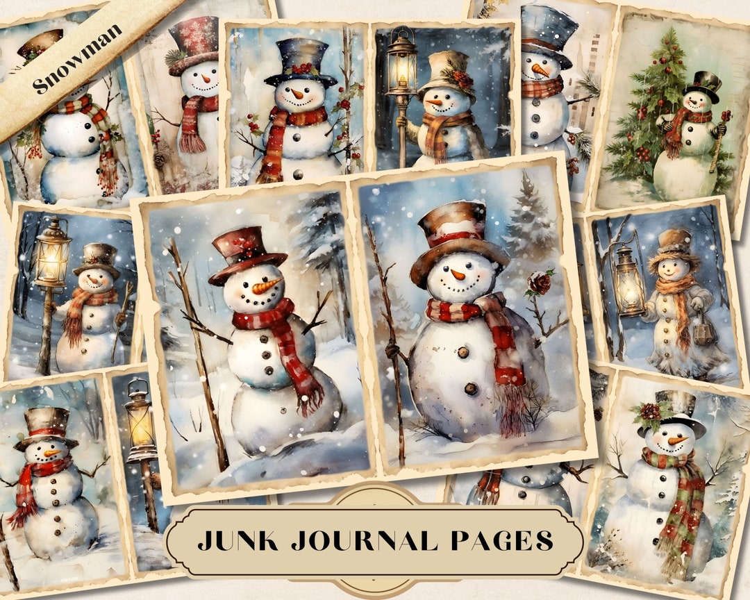 Snowman Junk Journal Pages, Christmas Themed Digital Shabby Chic ...