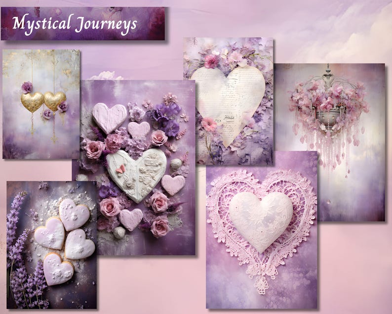 Romantic Hearts Junk Journal Paper, Floral Shabby Chic Printable ...