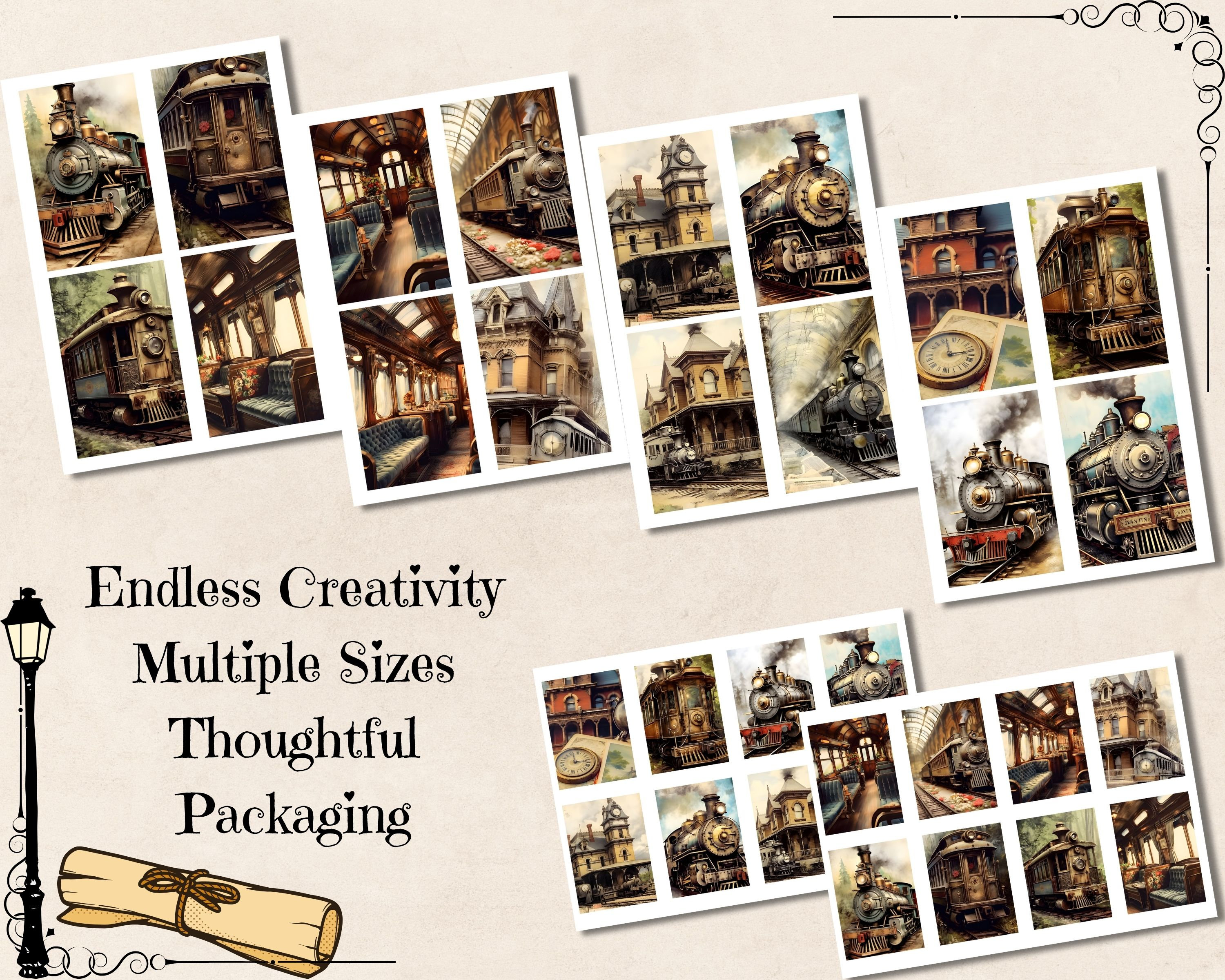 Vintage Train Junk Journal Kit, Printable Ephemera Pages, Shabby Chic ...