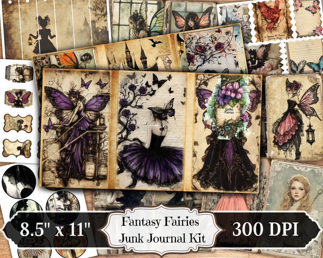 Vintage Fantasy Gothic Fairies Junk Journal Kit, Vintage Printable ...