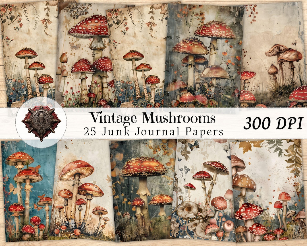 Mushroom Junk Journal Pages, Vintage Mushroom Ephemera Printable ...
