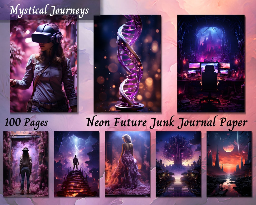 Neon Future Junk Journal Kit, Bright Shabby Chic, Printable Ephemera ...