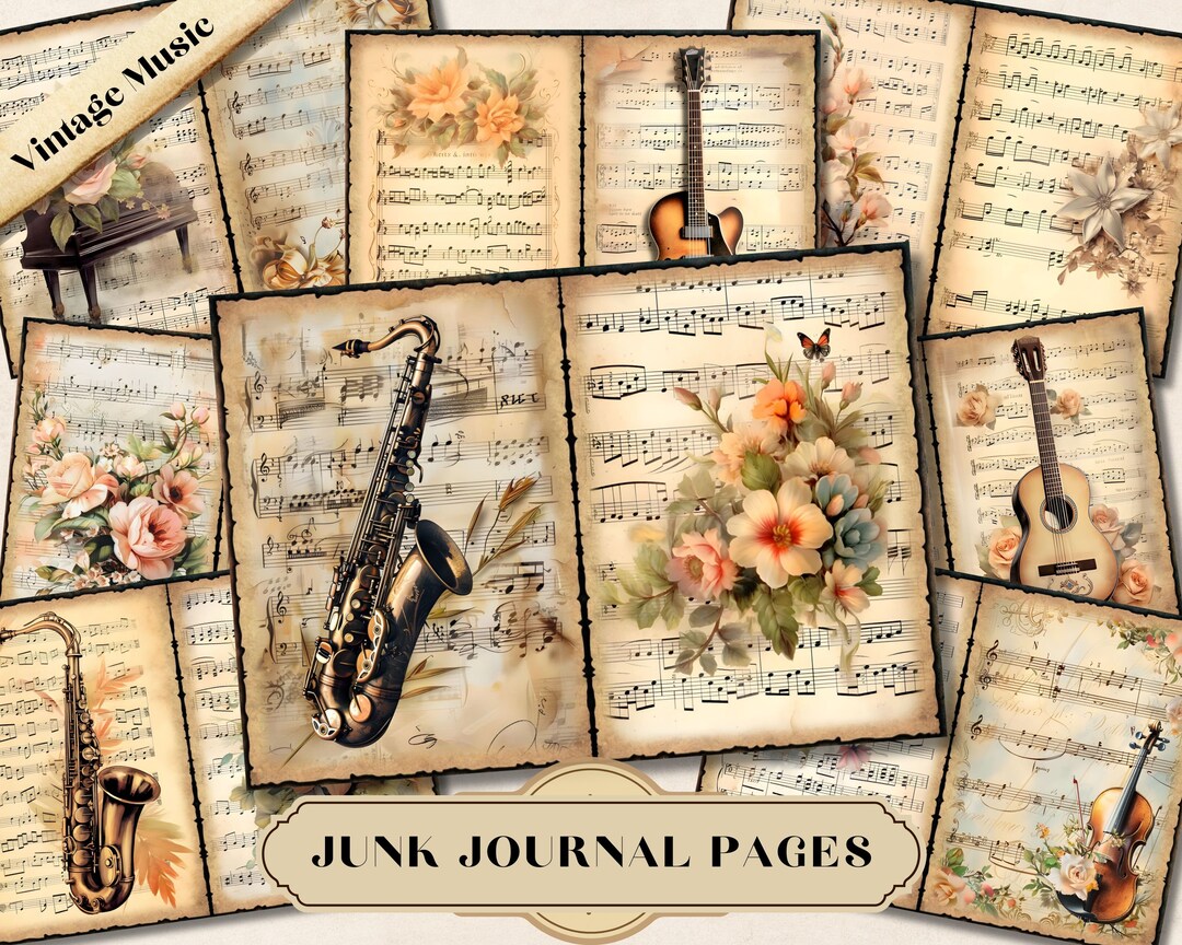 Vintage Music Junk Journal Pages: Decoupage Digital Art, Printable ...