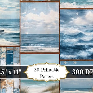 Ocean Blue Seaside Junk Journal, Coastal Beach Printable Ephemera Paper ...
